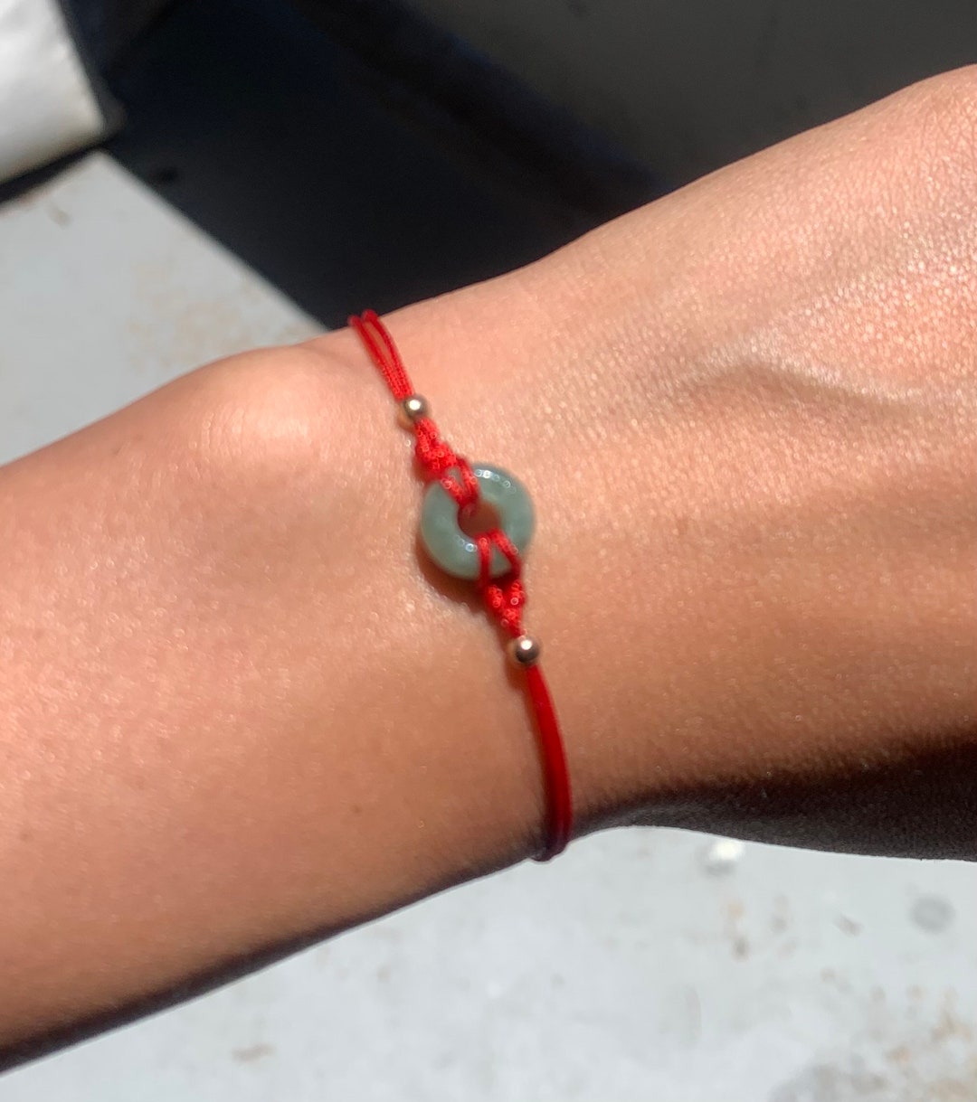 Dainty Jadeite Gemstone Charm Red Black Brown String Bracelet, Anklet ...