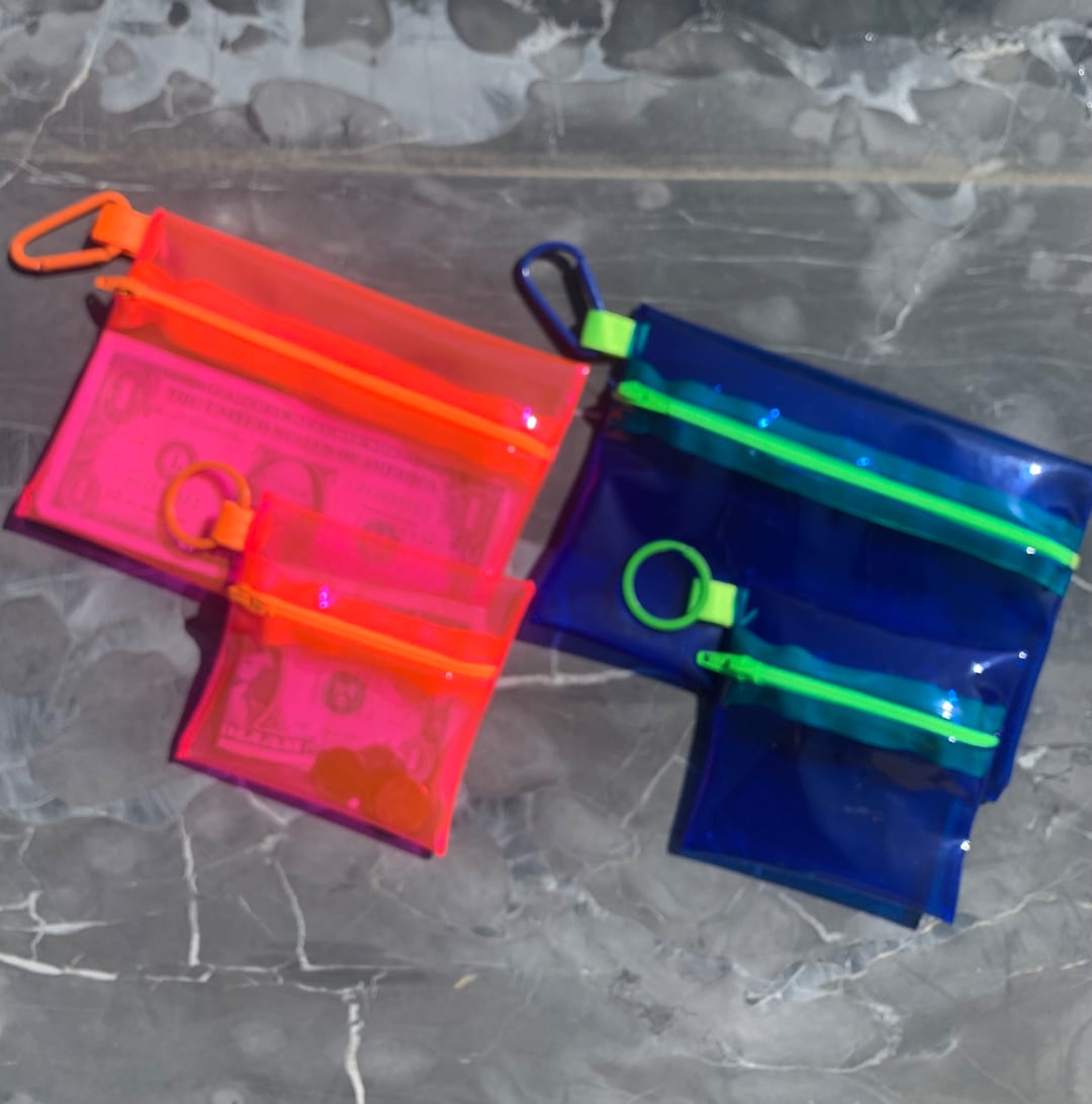 Neon Pink Classic Blue Transparent Vinyl Coin Cash Zipper Bag Pouch - Etsy
