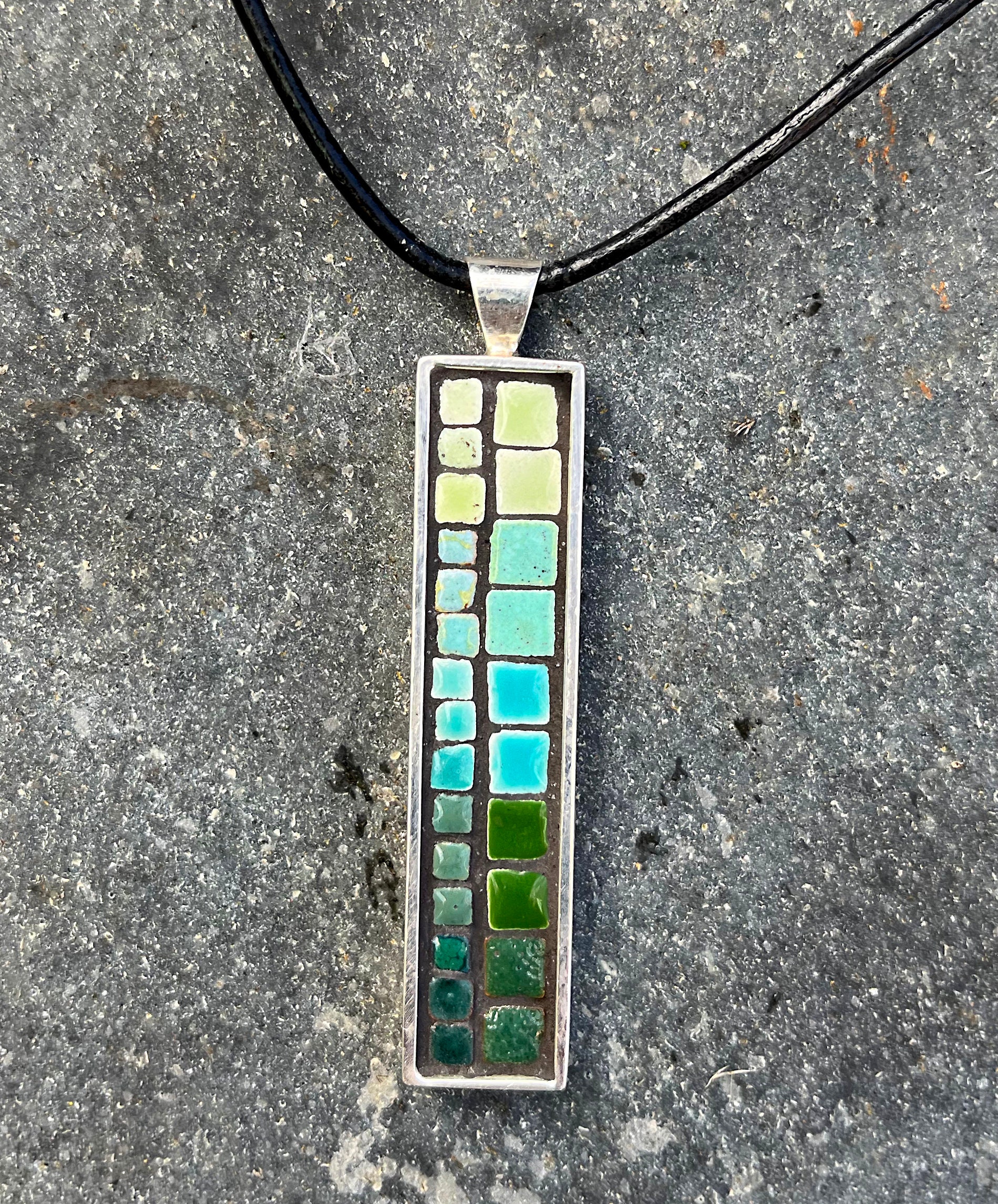 Mosaic Tile Pendant / "shades of Green" Necklace / Lime, Turquoise ...