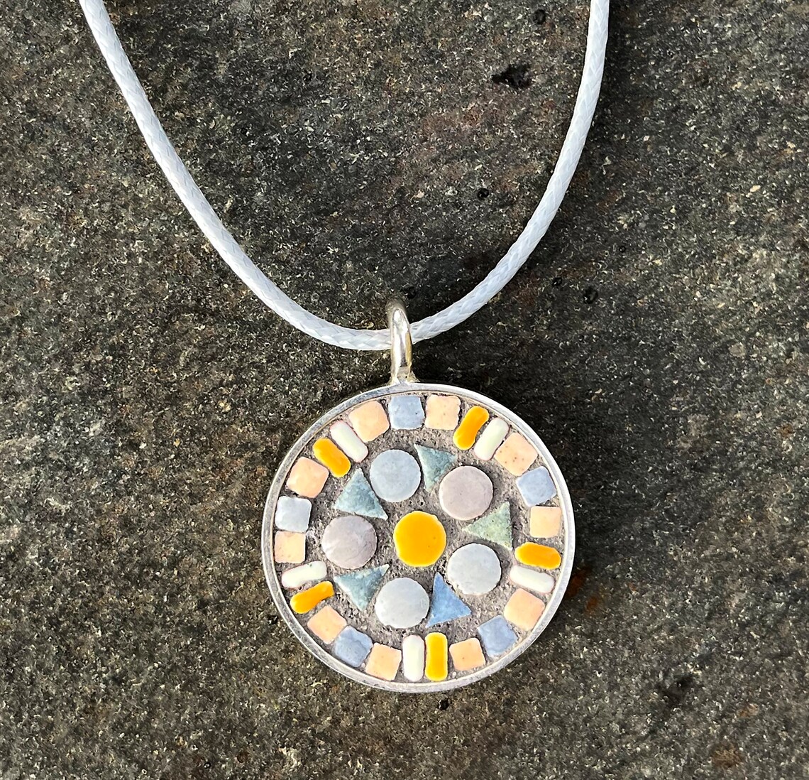 Mosaic Abstract Pendant / Moroccan Tiles in Cool Blue, Pale Pink, Steel ...