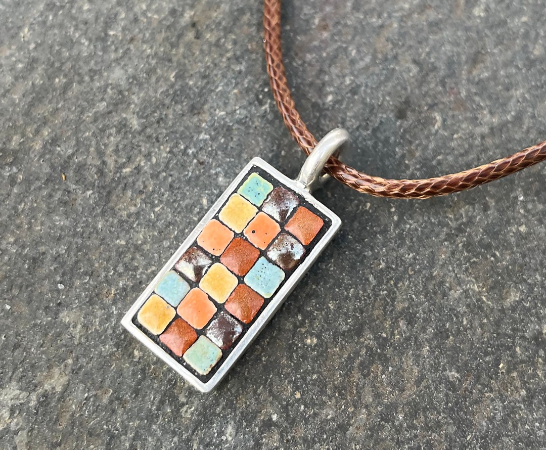 Mosaic Tile Pendant / Necklace With Terracotta, Turquoise, Peach, Sand ...