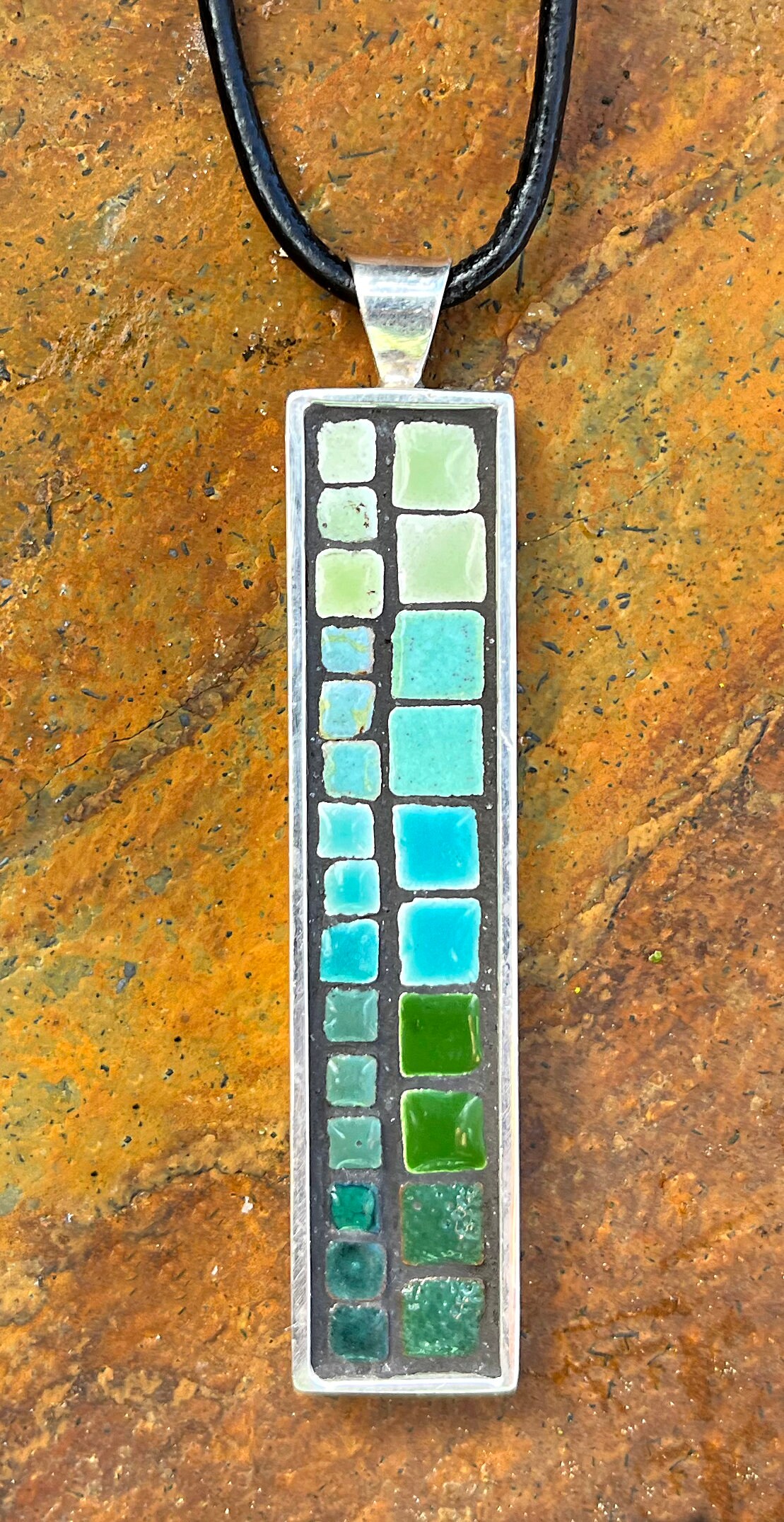 Mosaic Tile Pendant / "shades of Green" Necklace / Lime, Turquoise ...