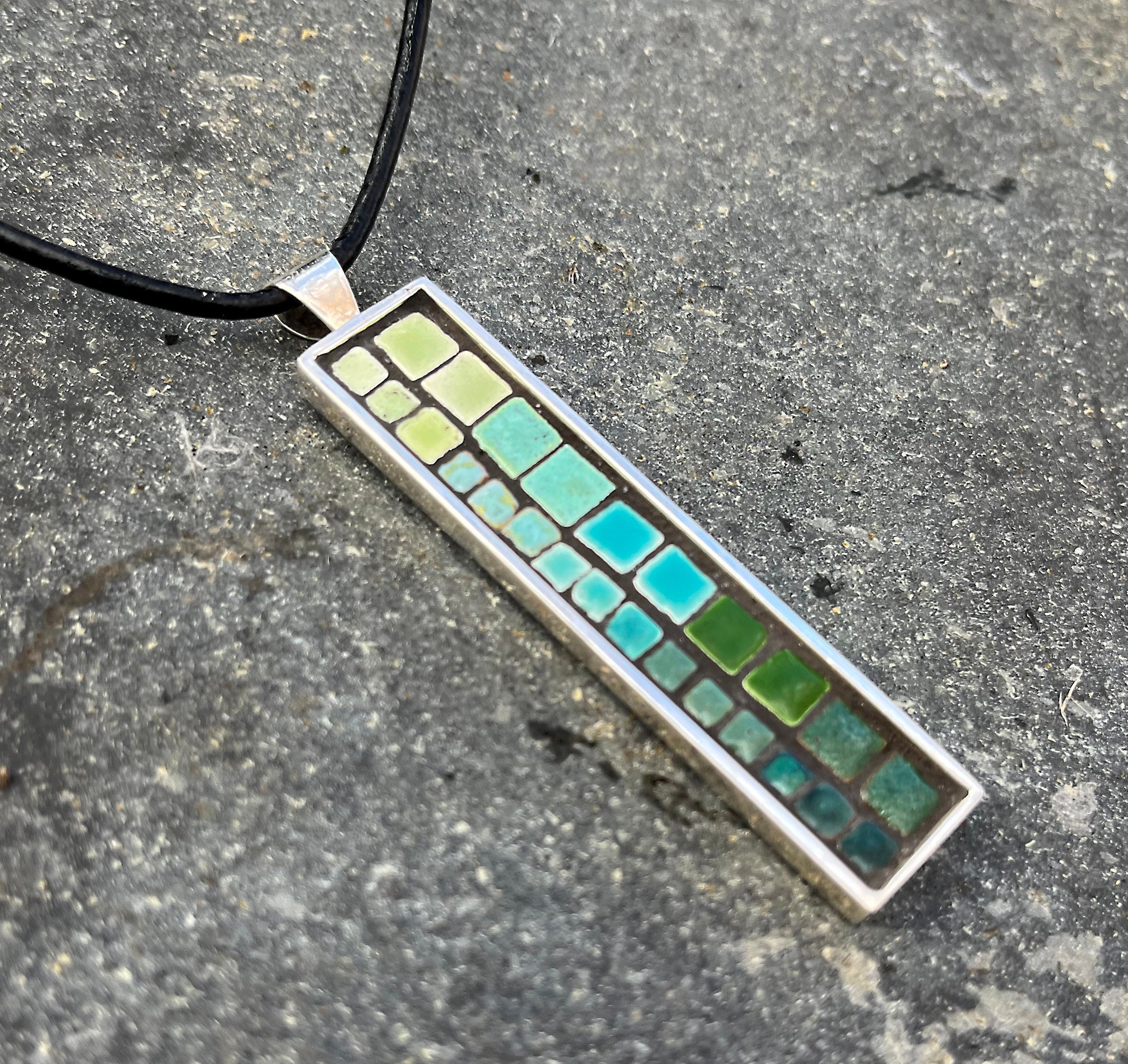 Mosaic Tile Pendant / "shades of Green" Necklace / Lime, Turquoise ...