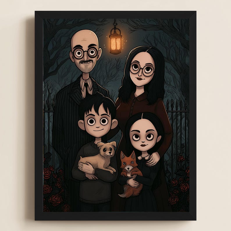 Custom Gothic Family Portrait With Pets, Custom Poster Spooky Season ...