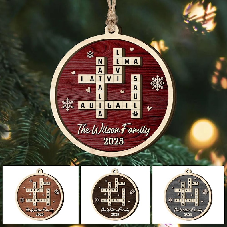 Family Name Scrabble Christmas, Personalized Wooden Ornament, Family ...