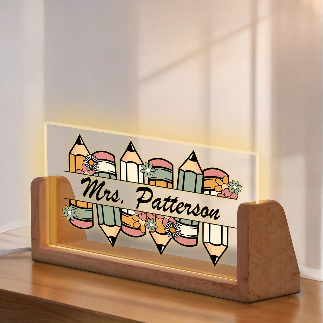 Back to School Groovy Pencils Name Desk Plate, Personalized Teacher ...