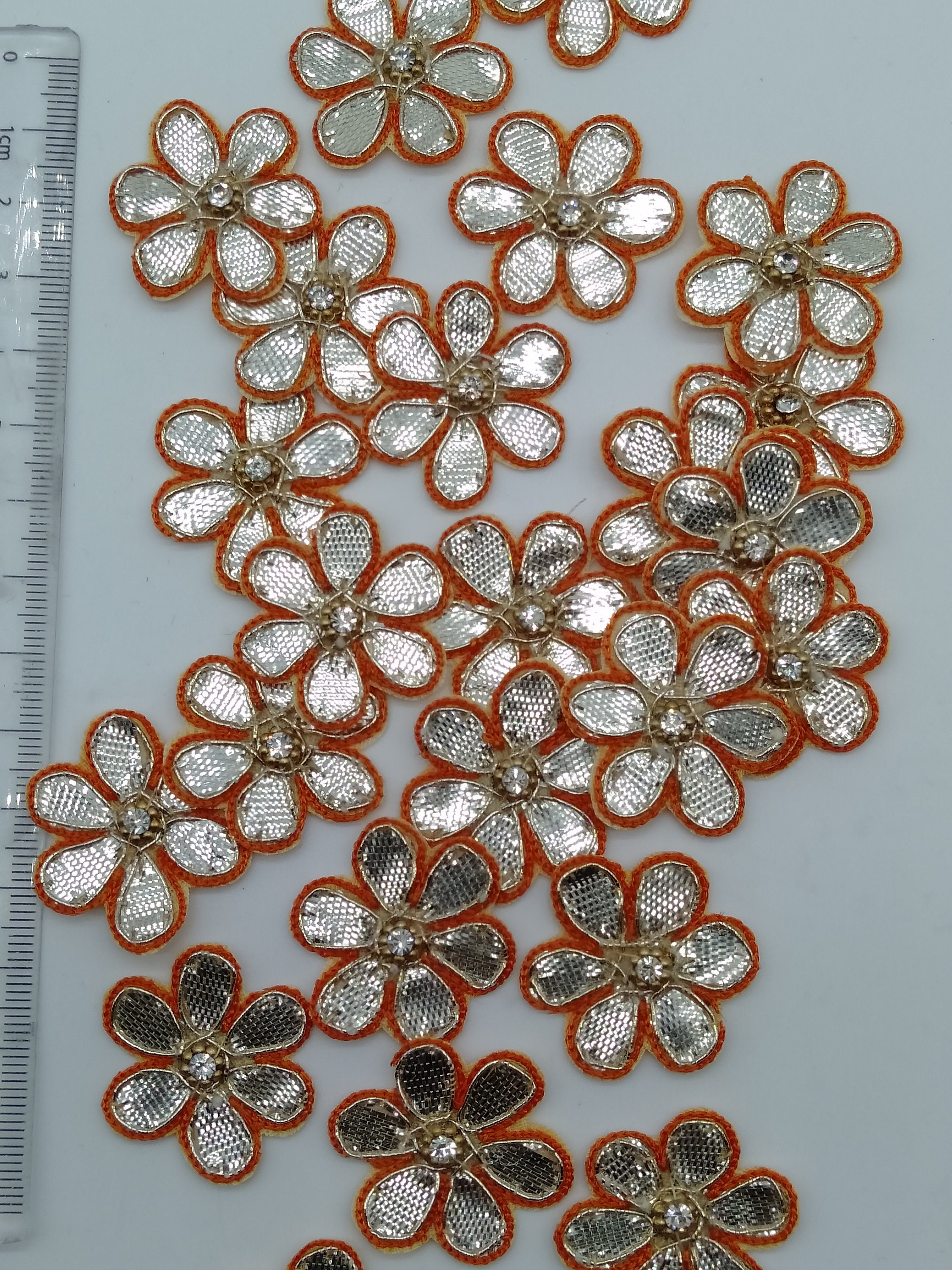 Orange Bodered Gota Patti Flower Applique Patch Sewing Applique ...