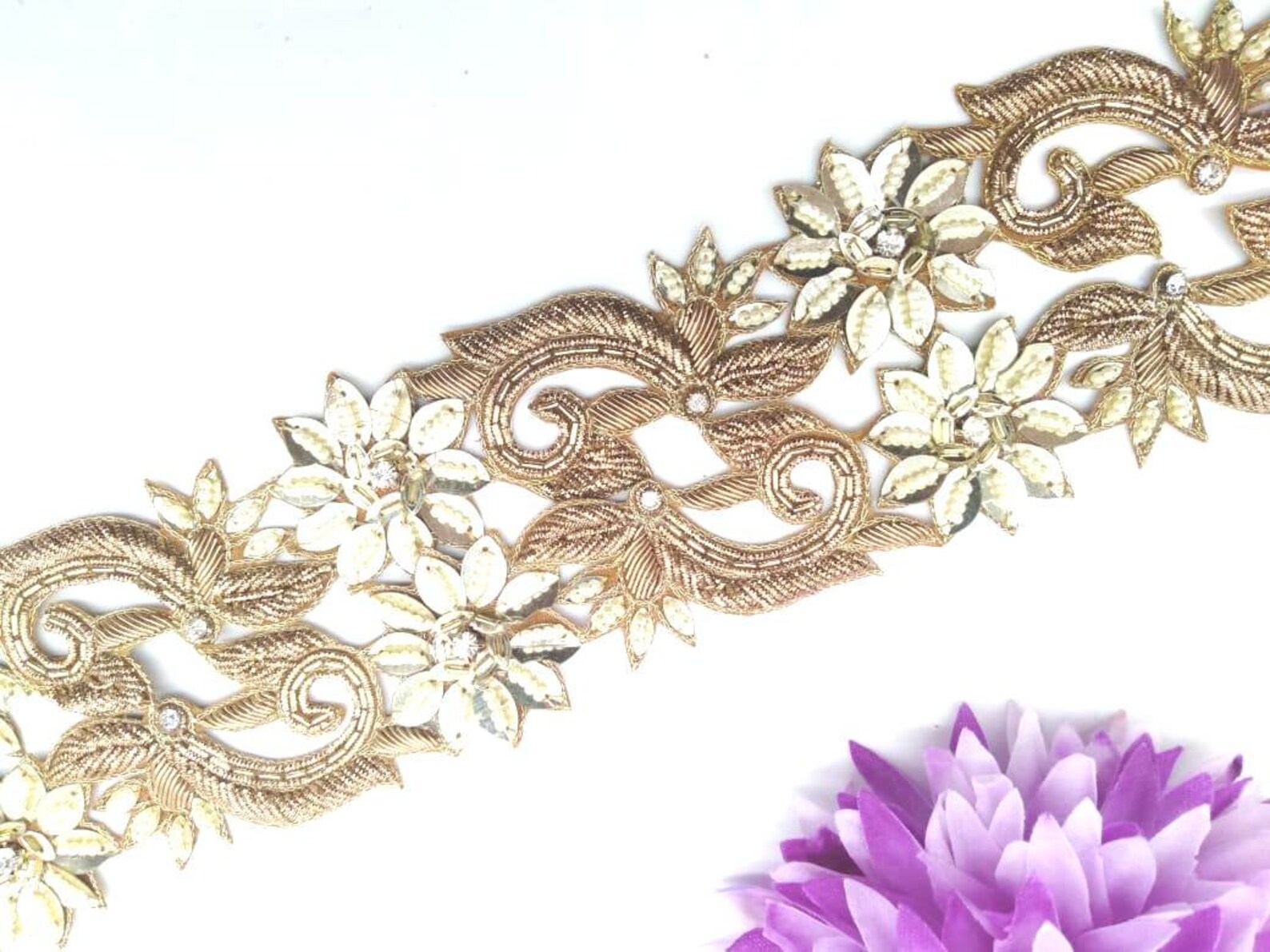 Beautifully Handmade Pearl and Badla Flower Lace Golden and - Etsy