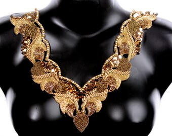 Decorative Neck Patches Indian Beaded Gold Collar Handcrafted Crafted ...