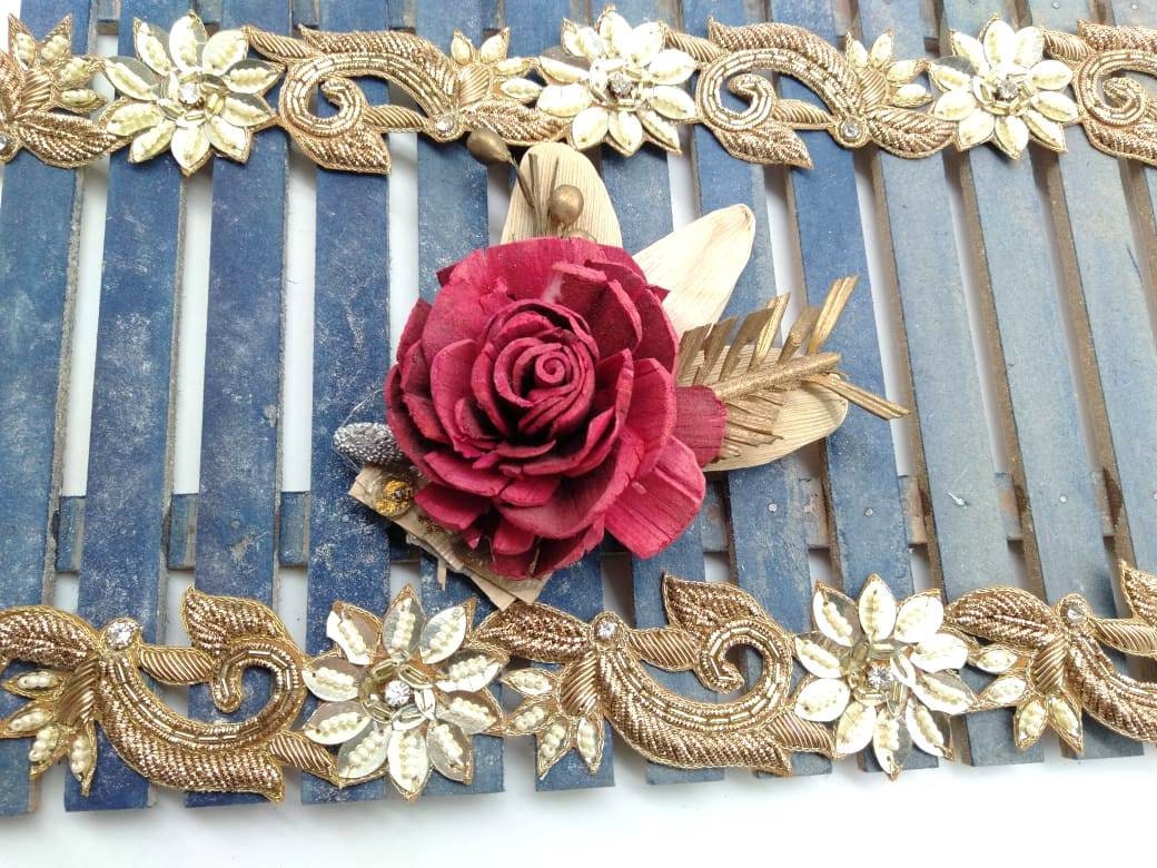 Beautifully Handmade Pearl and Badla Flower Lace Golden and - Etsy