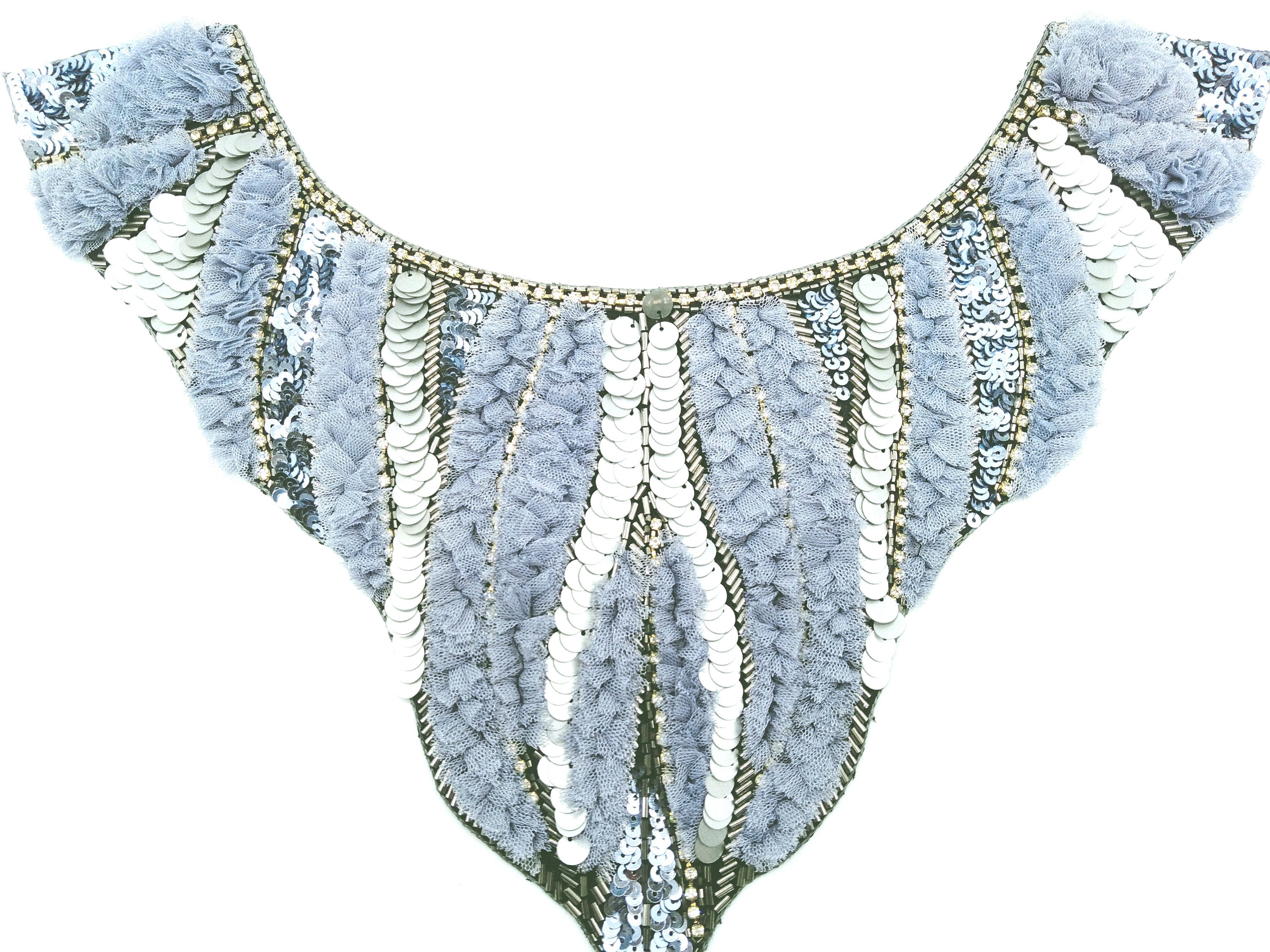 Set of 2 Decorative Neck Patches Indian Beaded Grey Collar Handcrafted ...