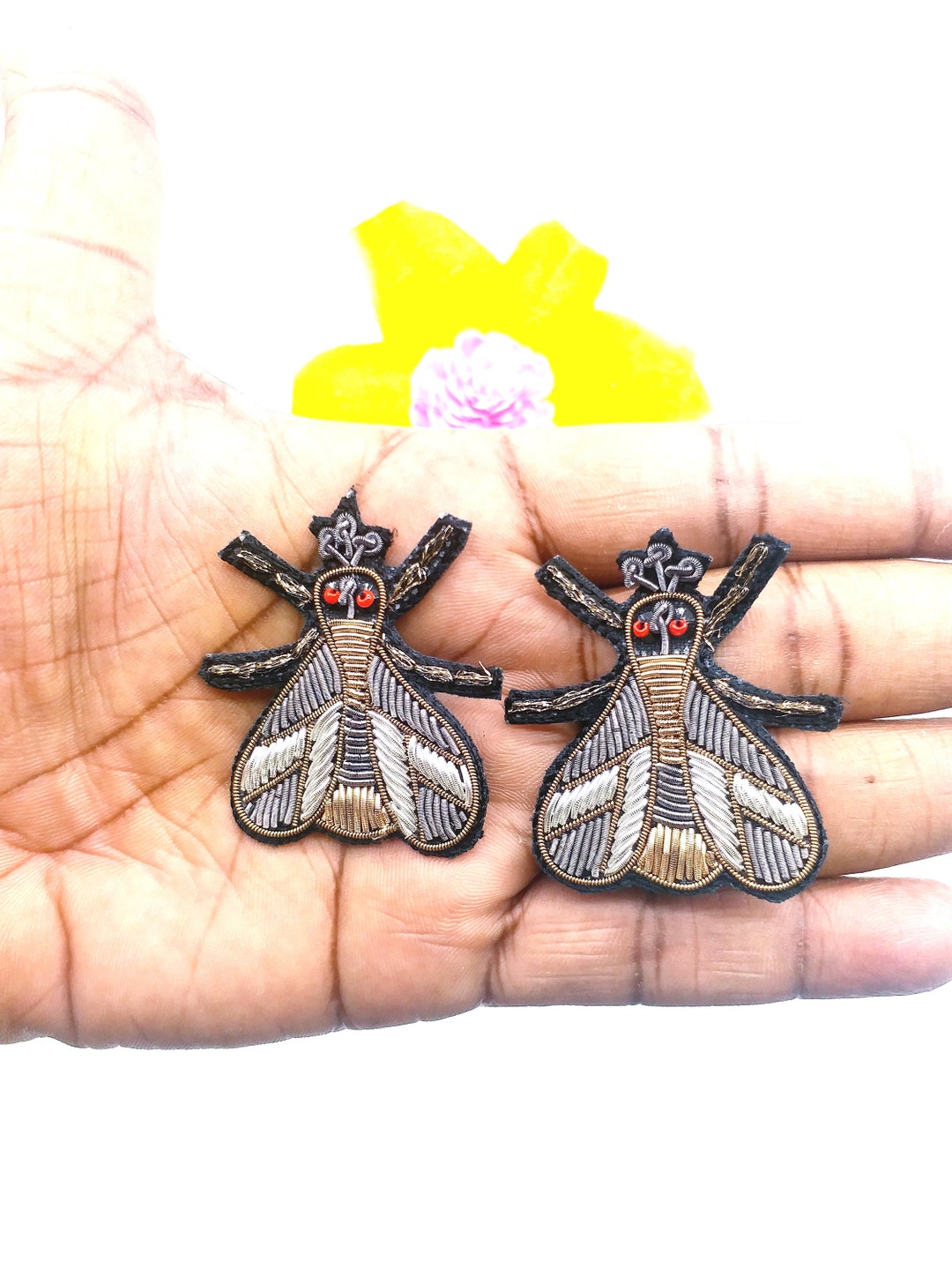 Set of 2 Pair Hand-made Ant Applique With Zardozi Work for - Etsy