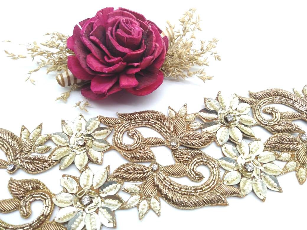 Beautifully Handmade Pearl and Badla Flower Lace Golden and - Etsy
