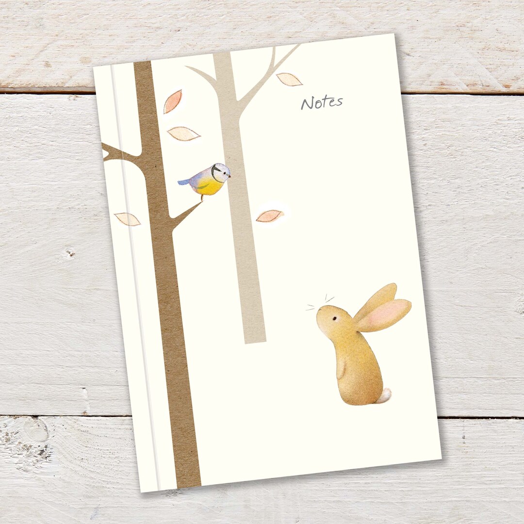 A6 96pp Notebook Featuring Cute Rabbit and Bluetit Sitting in a Tree ...