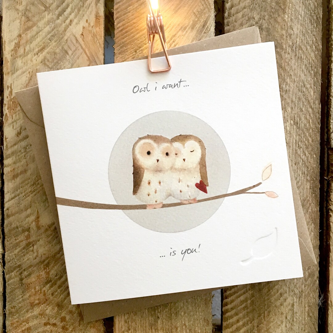 Anniversary Card, Birthday Card, Two Owls Cuddling, Cute Owl Couple ...