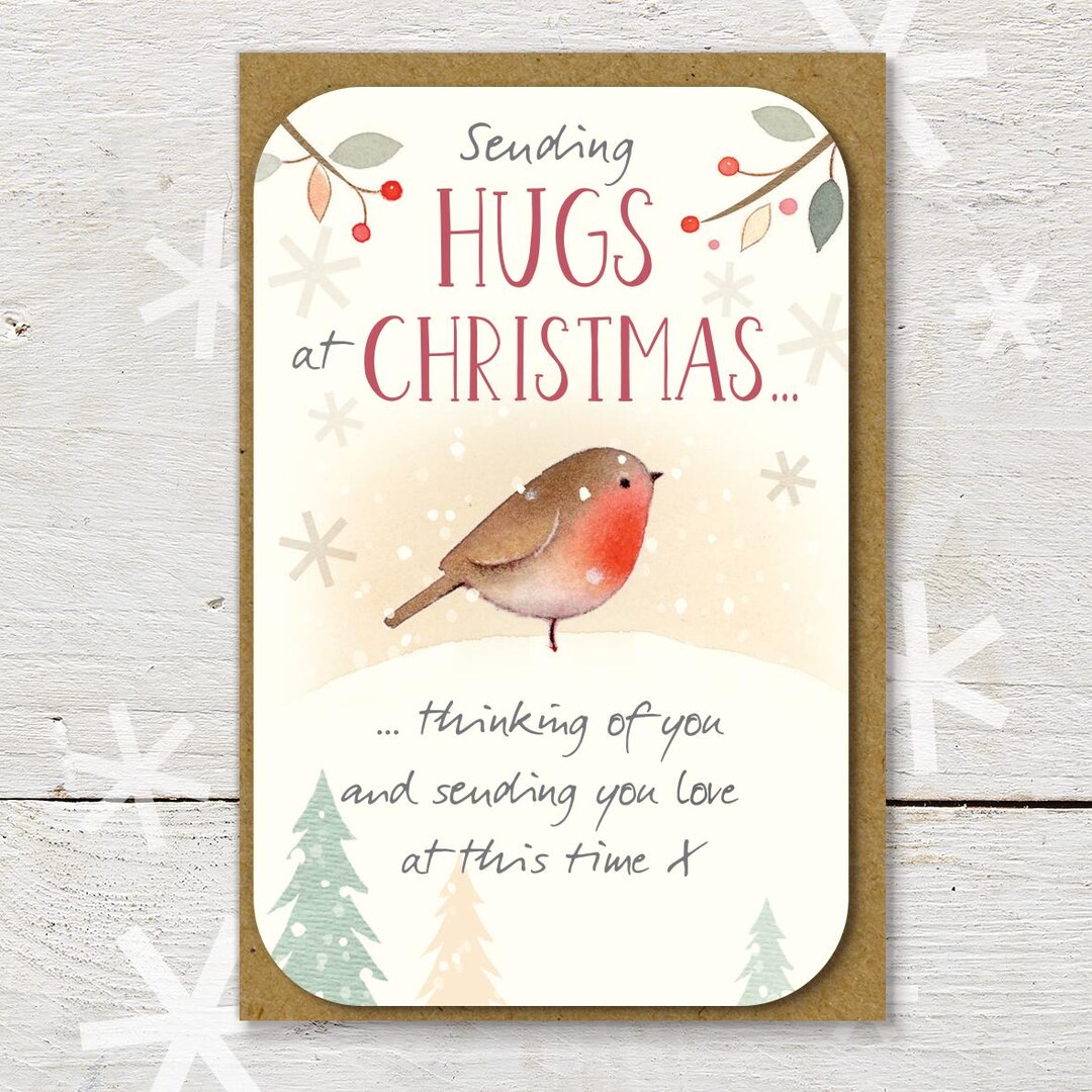 Hugs at Christmas Keepsake Card With Verse, Features a Cute Robin in ...
