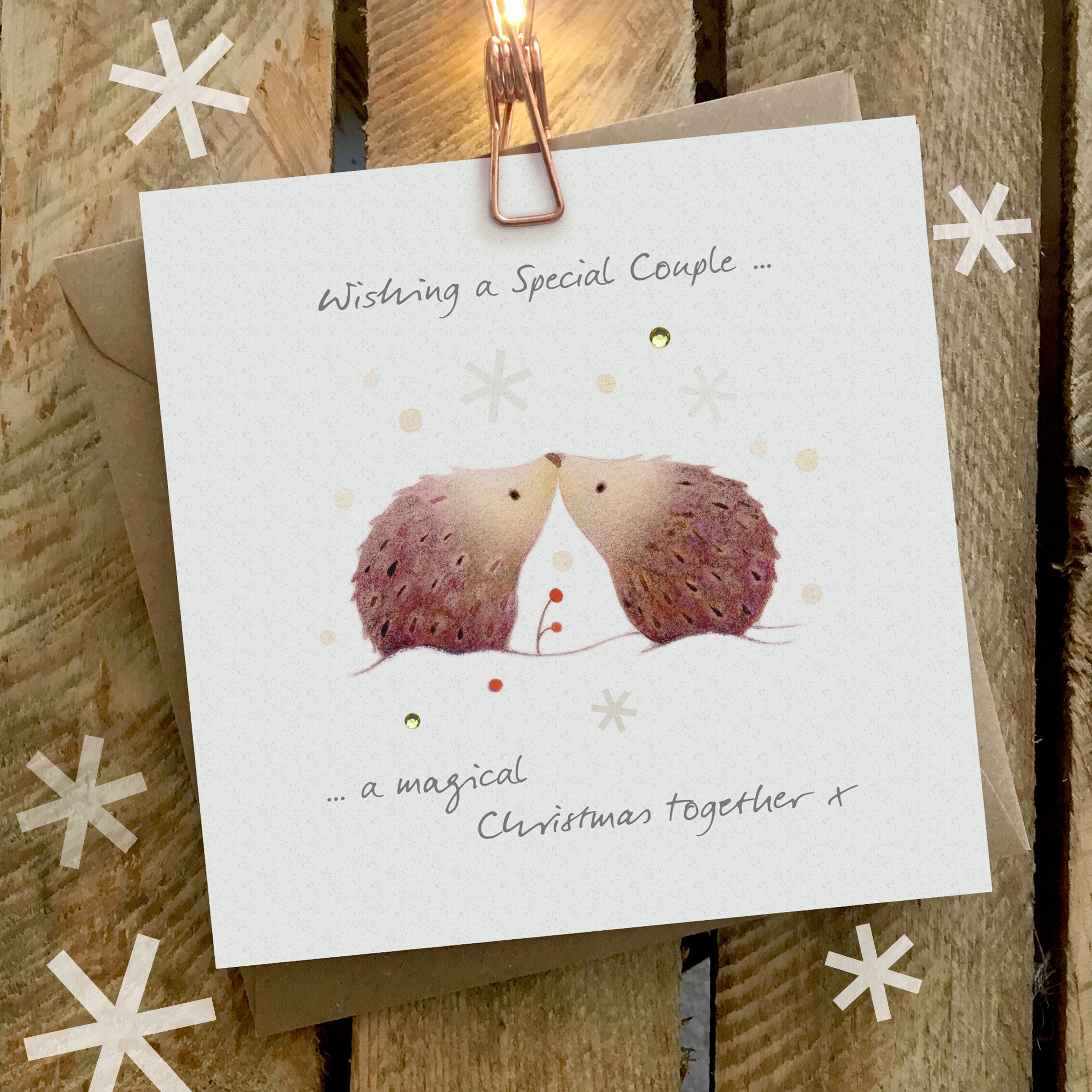 Christmas Card Featuring Hedgehogs in Snow Rubbing Noses, Perfect for a ...