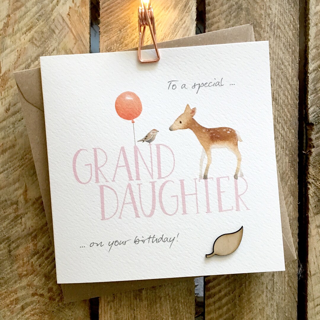 Granddaughter Birthday Card, Fawn and Bird, Wooden Leaf - Etsy