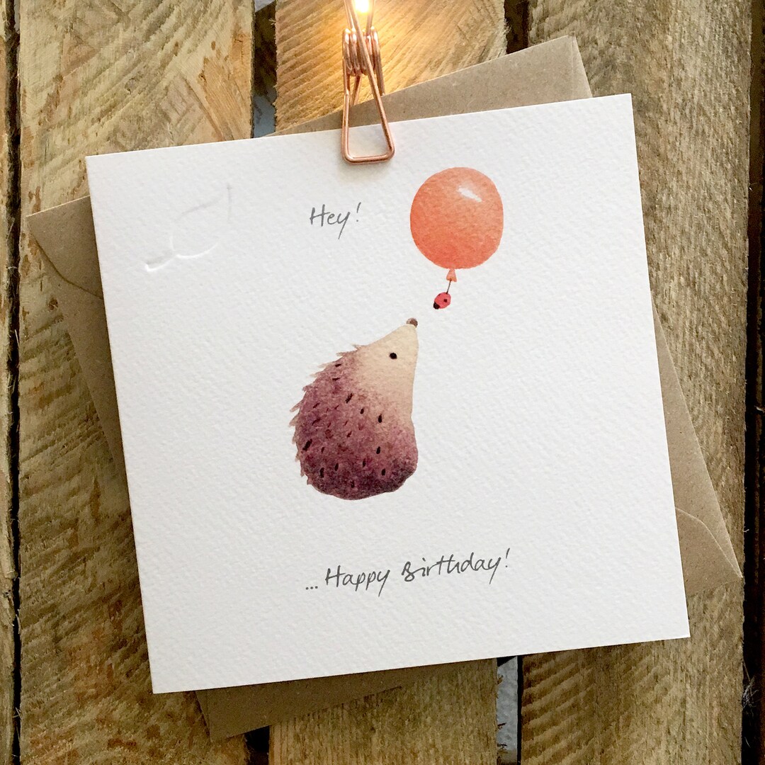 Birthday Card Featuring Hedgehog With a Balloon and Ladybird ...