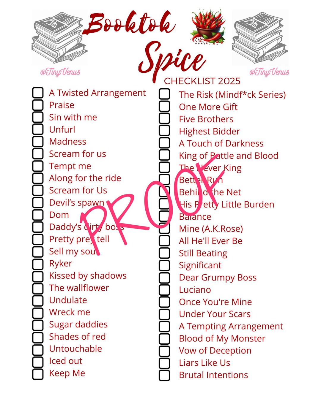 Spice Romance Checklist - Etsy