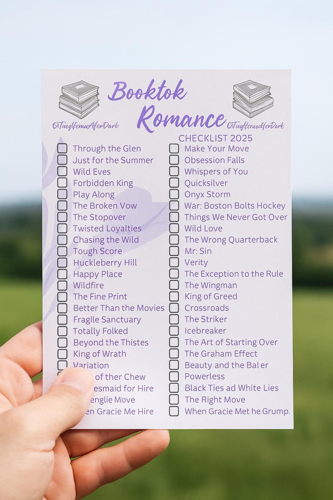 Romance Checklist – Printable PDF - Etsy