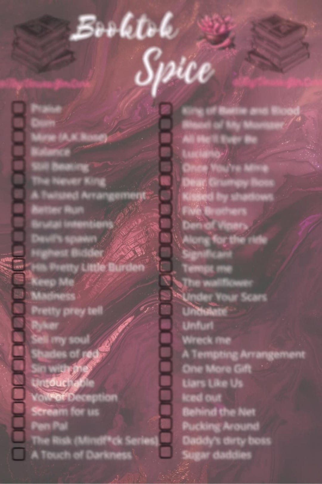 Spiciest Romance Checklist – Printable PDF - Etsy