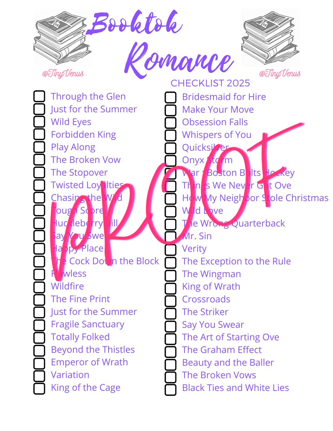 Romance Checklist - Etsy