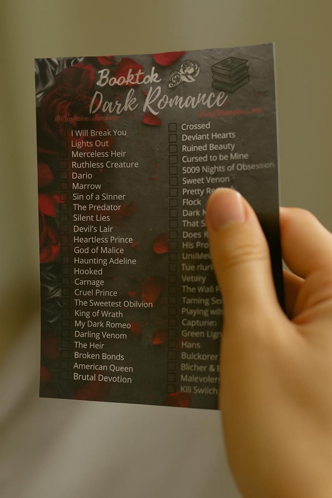 Dark Romance Checklist – Printable PDF - Etsy