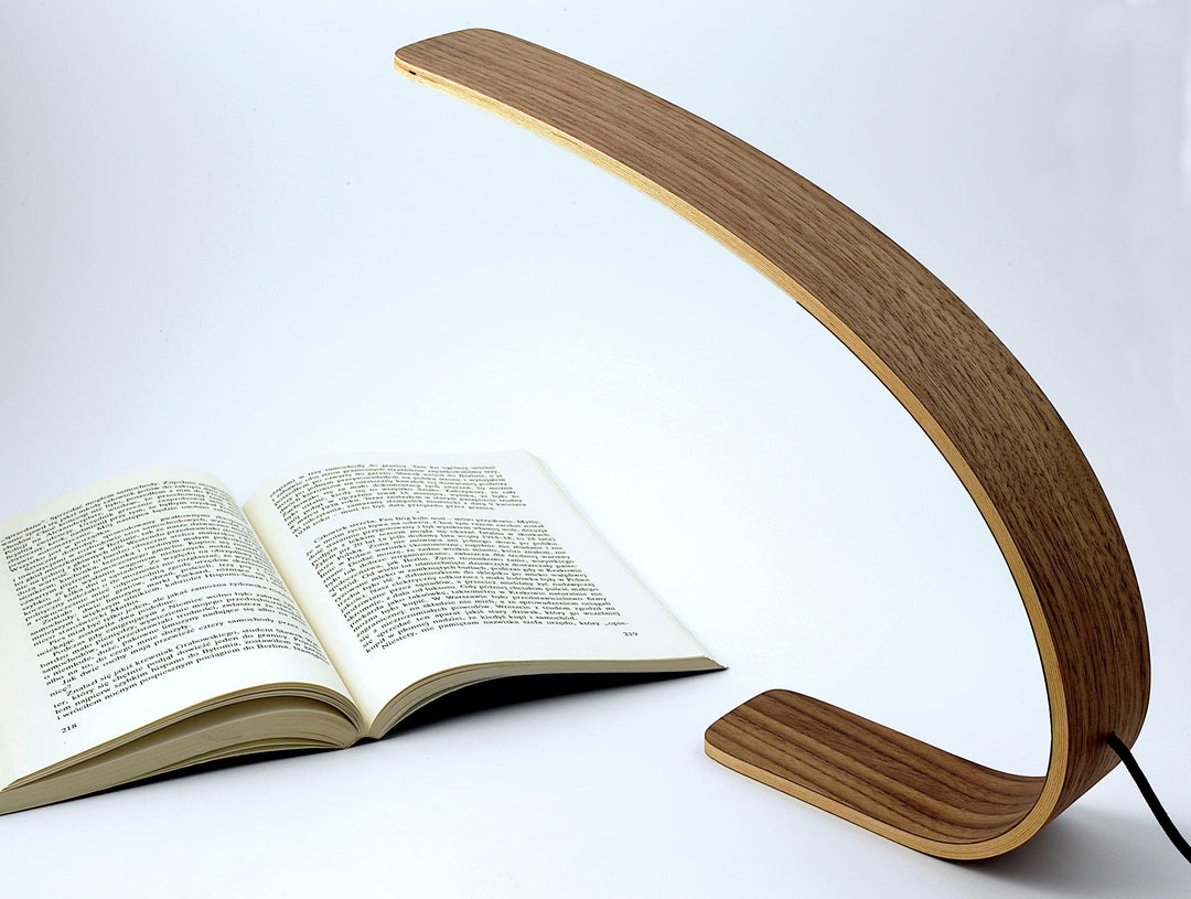 Customizable Wooden Desk Lamp, Table Lamp, Small Bent Wood Office Lamp ...