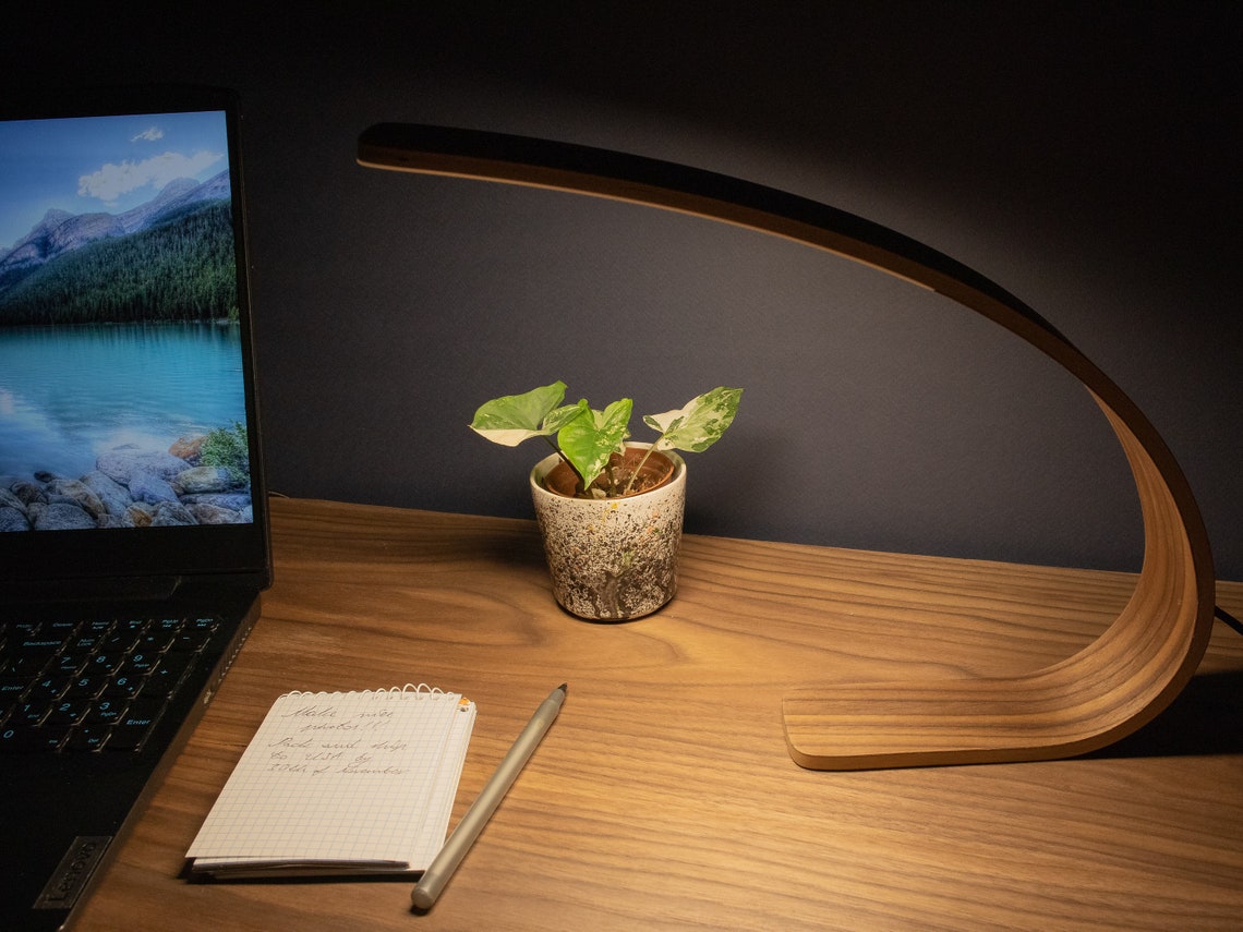 Customizable Wooden Desk Lamp Table Lamp Small Bent Wood - Etsy