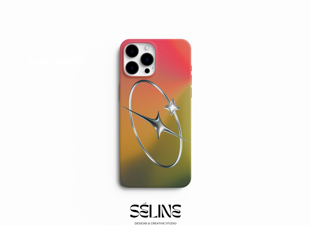 Chrome Y2K Star & Colourful Aura Gradient Strong Case for iPhone ...