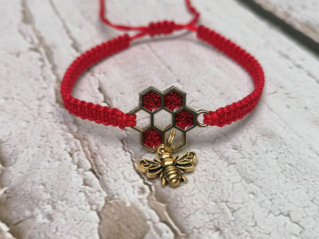 31 Colours, Red Enamel Bees Honey Bracelet, Honey Bee Bracelet, Bee ...