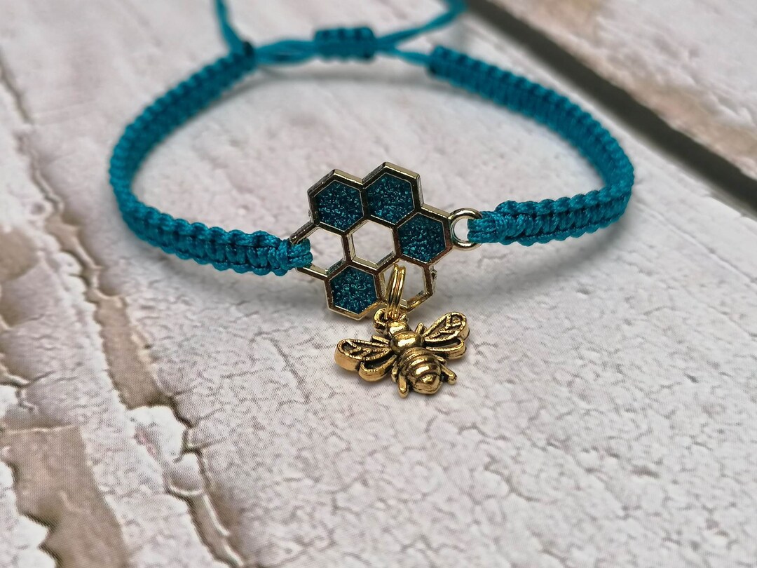 Peacock Blue Enamel Bee Bracelet: Honeycomb Friendship Jewelry - Etsy