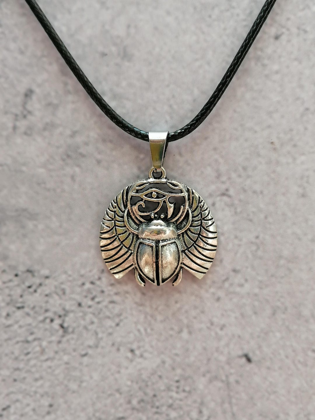 Egyptian Scarab With Eye of Horus Pendant Necklace, Winged Scarab With ...