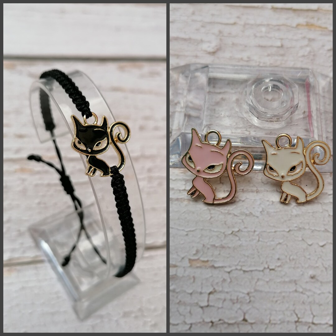 29 Colours, Black White Pink Cat Bracelet, Cat Lover Gift, Cat Mum ...