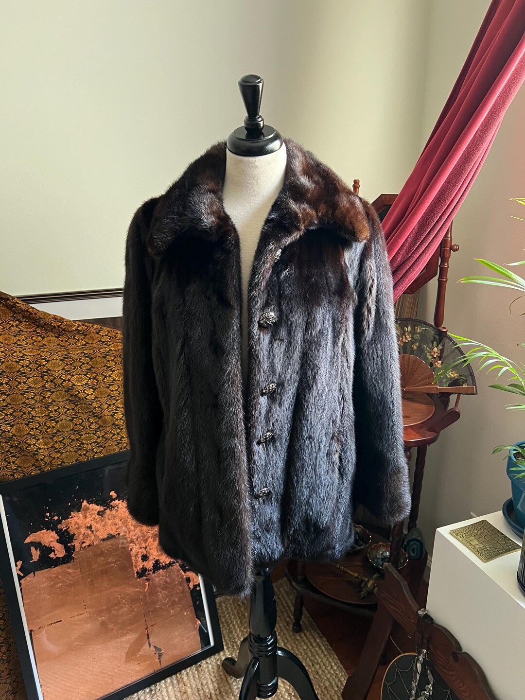 Soft Deep Brown Mid 20th Century Mink Coat With Embroidered Lining and ...