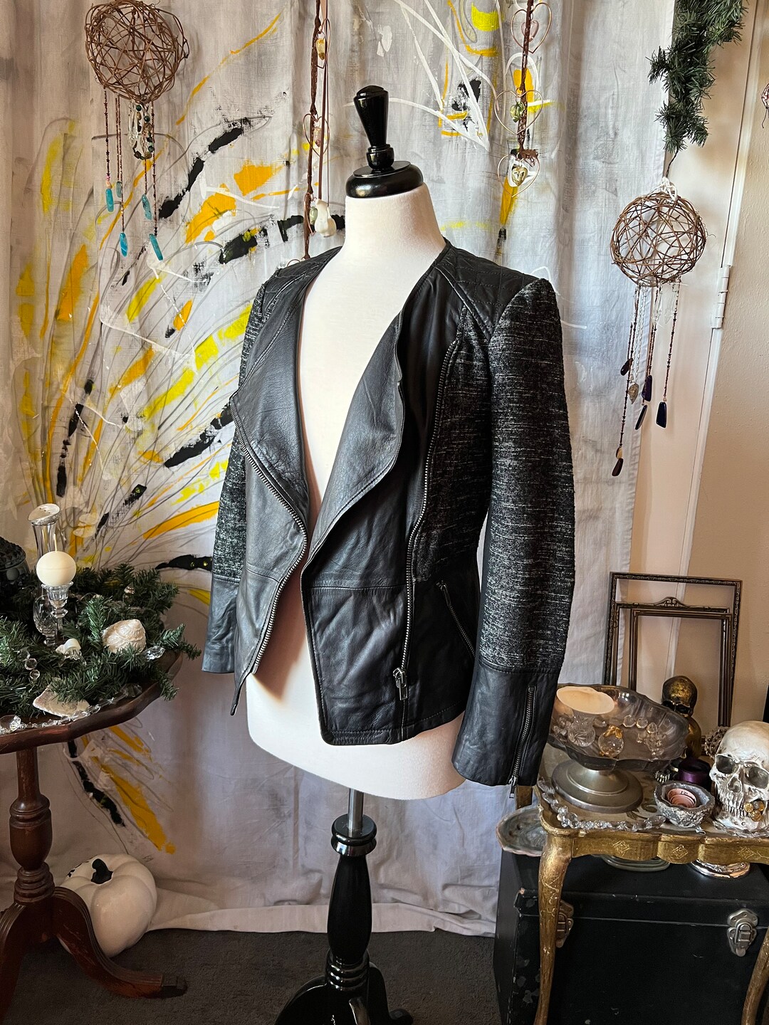 Black Lamb Leather Trim Jacket Size Small - Etsy