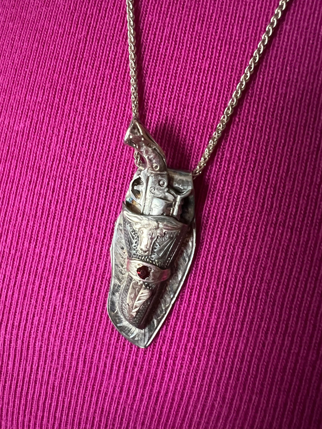 Sterling and Genuine 10k Gold Gun Holster Pendant With Chain and ...