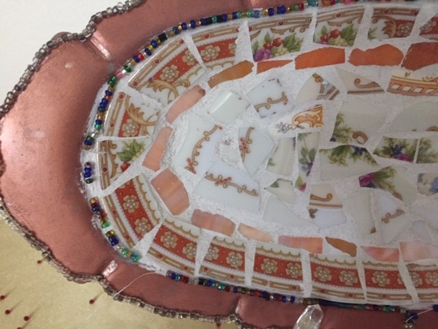 Mosaic Dish Decorative Whimsical Beautiful Floral Bouquetfree Ground ...