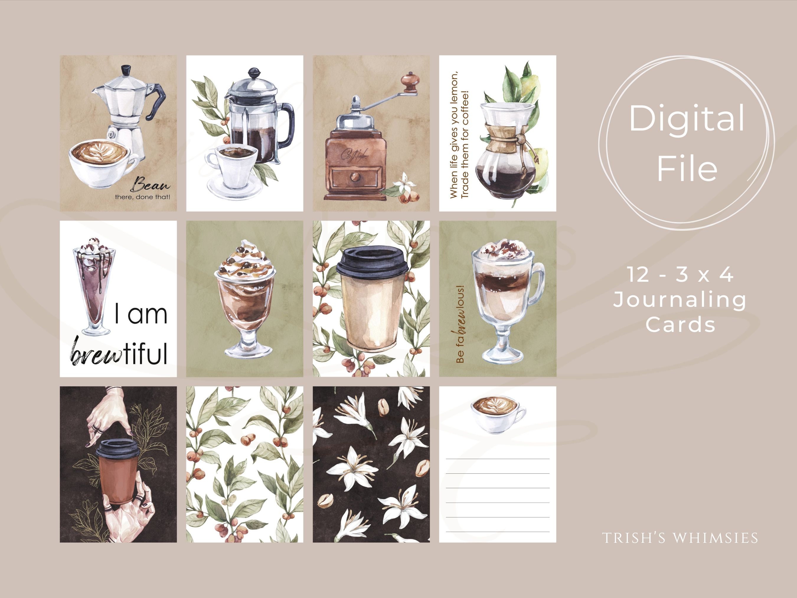 Coffee Journal Cards Printable Scrapbooking Embellishments - Etsy