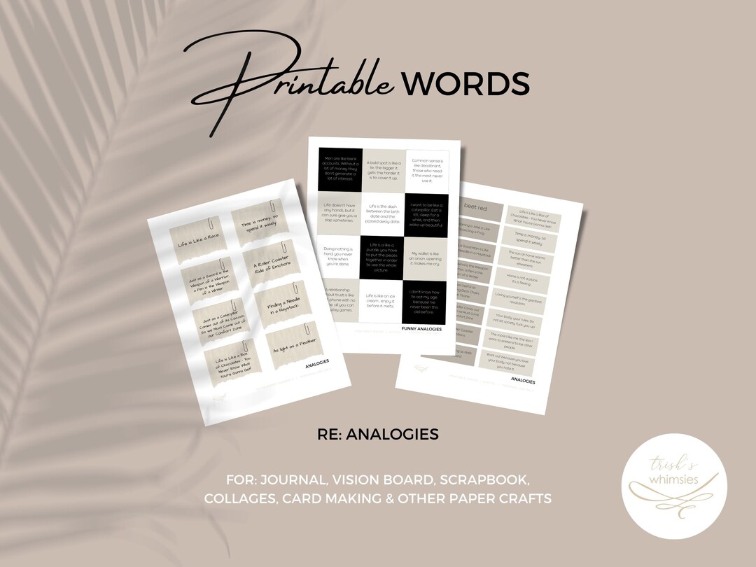 Analogies Printable Words, Journal Words, Funny Analogies, Scrapbooking ...