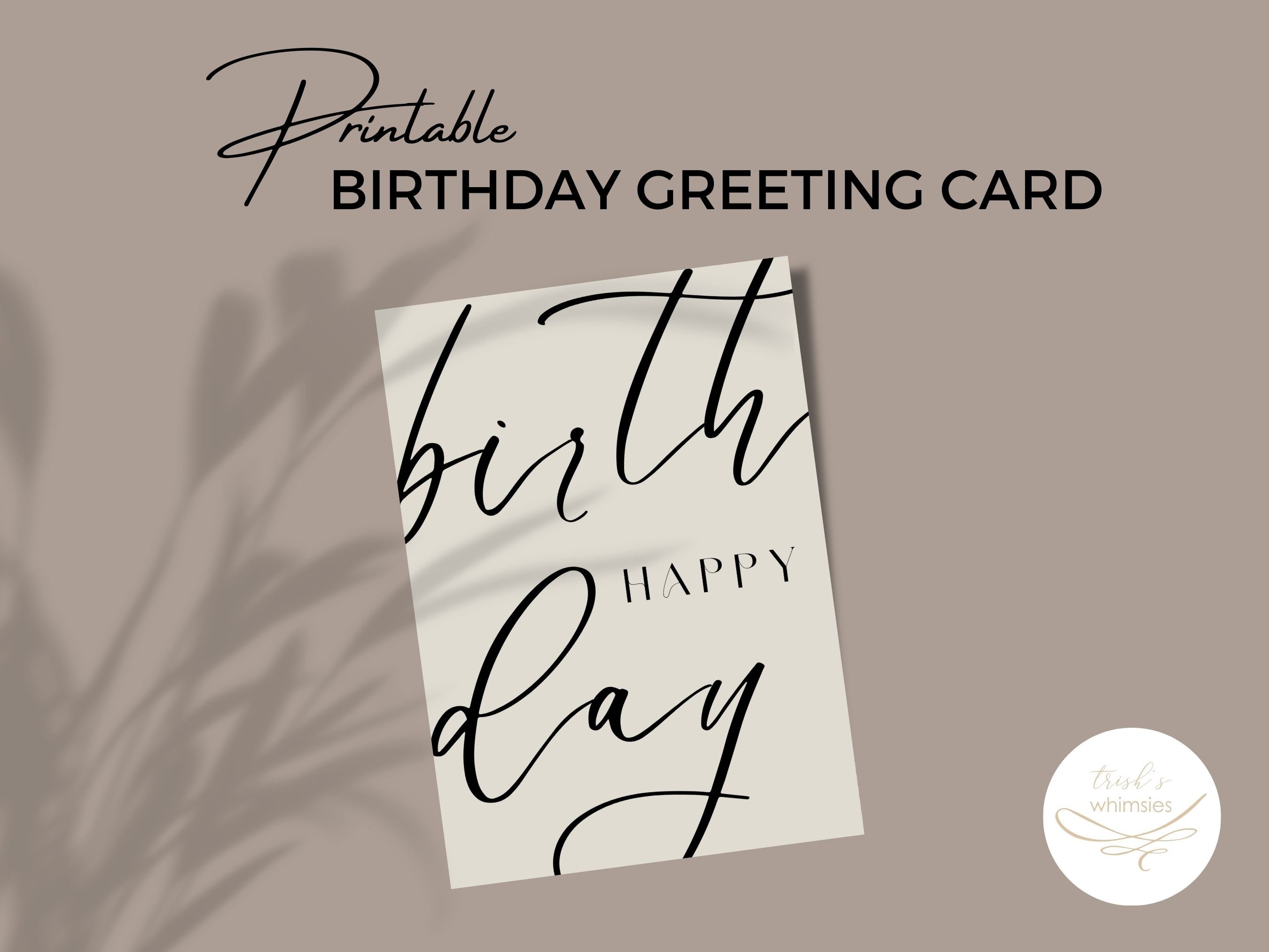 Script Birthday Card, Calligraphy Birthday Card, Simple Elegant ...