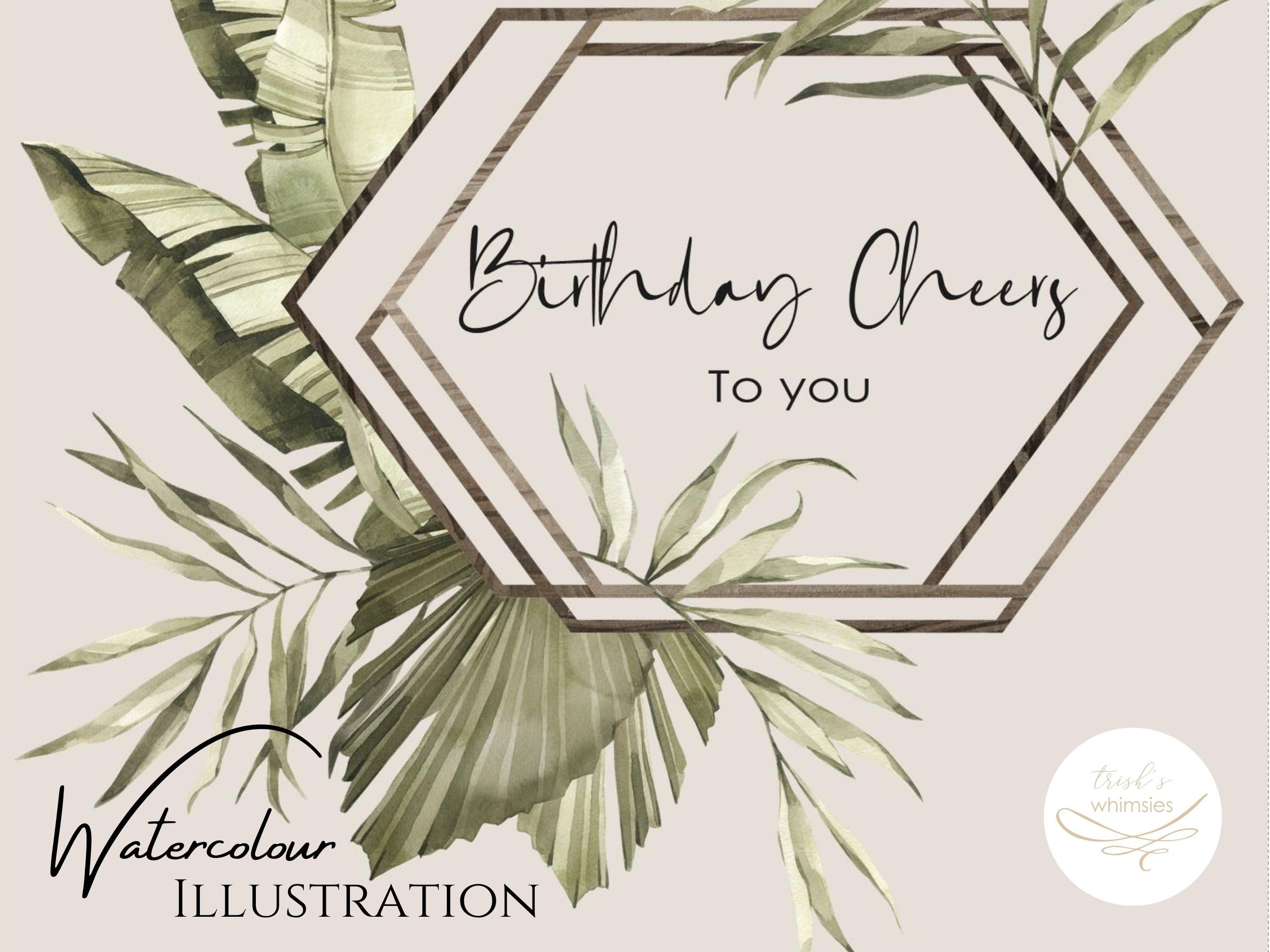 Tropical Plants Birthday Card, Printable Birthday Cheers Greeting Card ...
