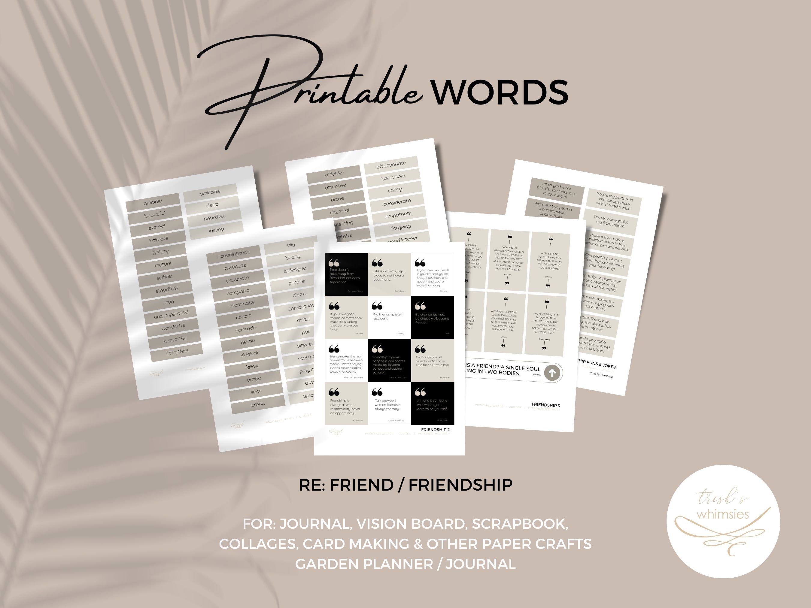 Friendship Words, Printable Journaling Phrases, Junk Journal Words ...
