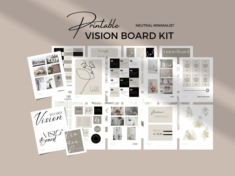 Minimalist Vision Board Kit, Printable Affirmations (digital Download ...
