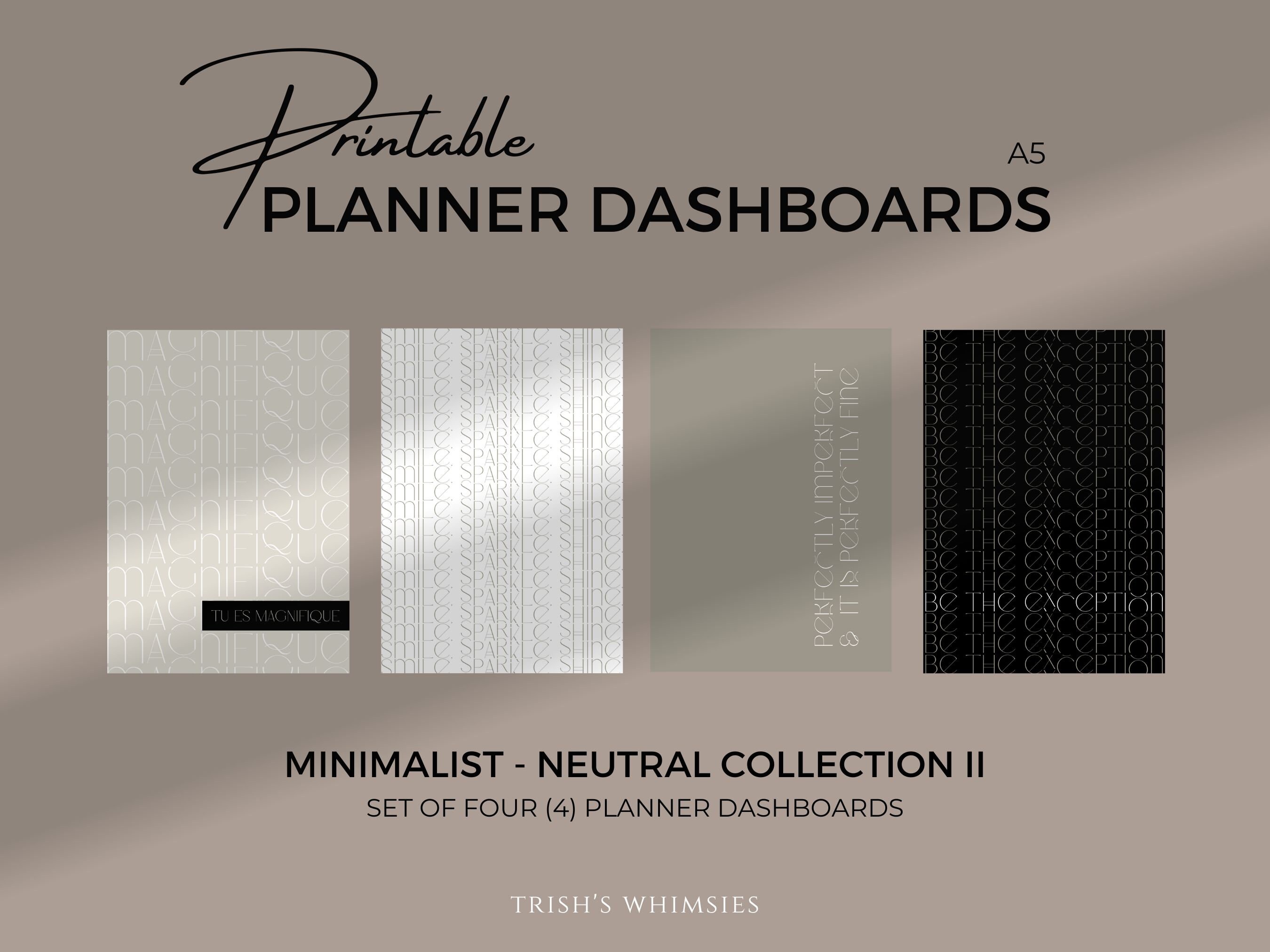 Minimalist - Neutral Planner Dashboards, Printable Planner Inserts, A5 ...