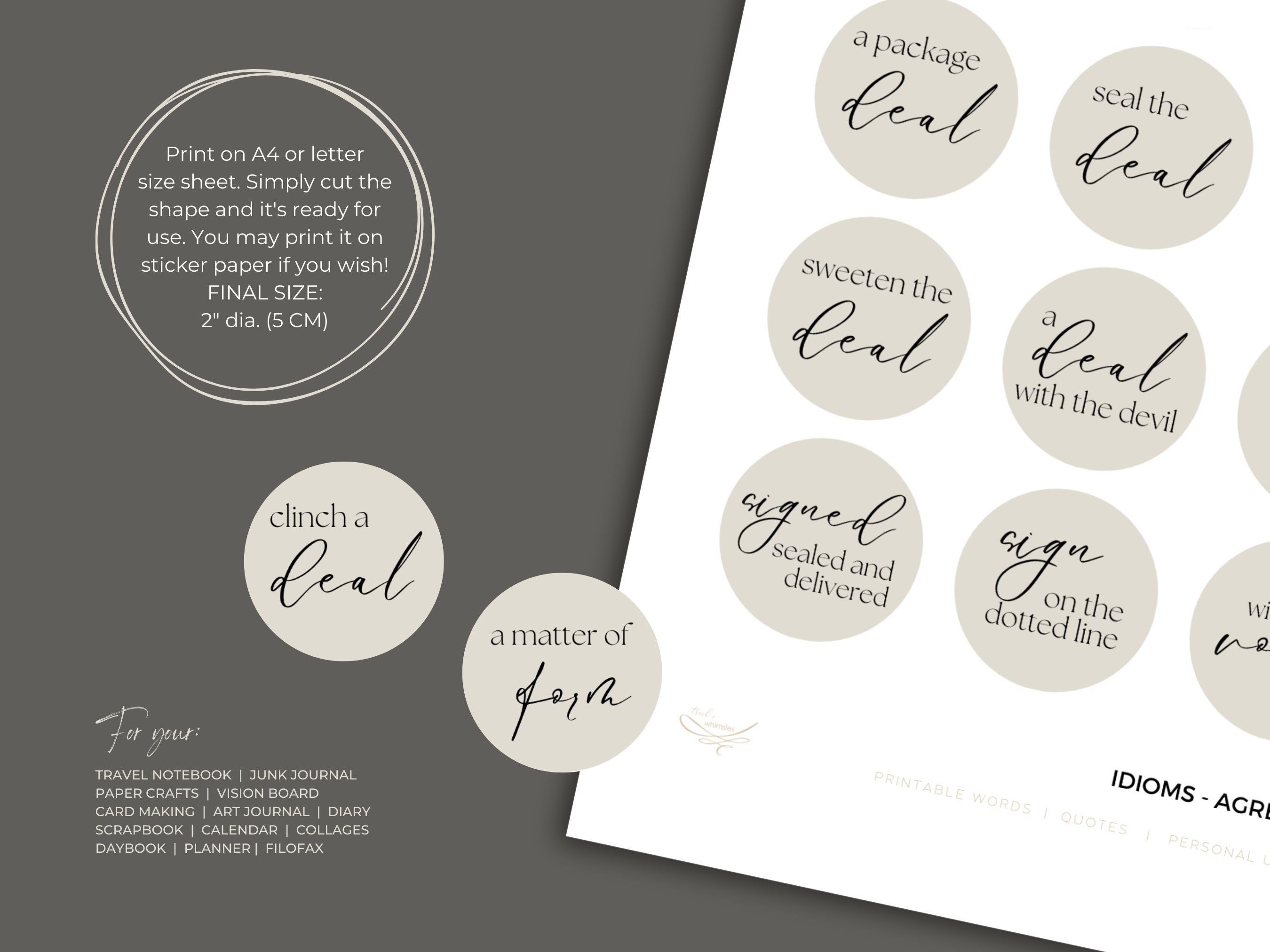 Humorous Words, Printable Idioms Done Deals, Journal Words, Planner ...