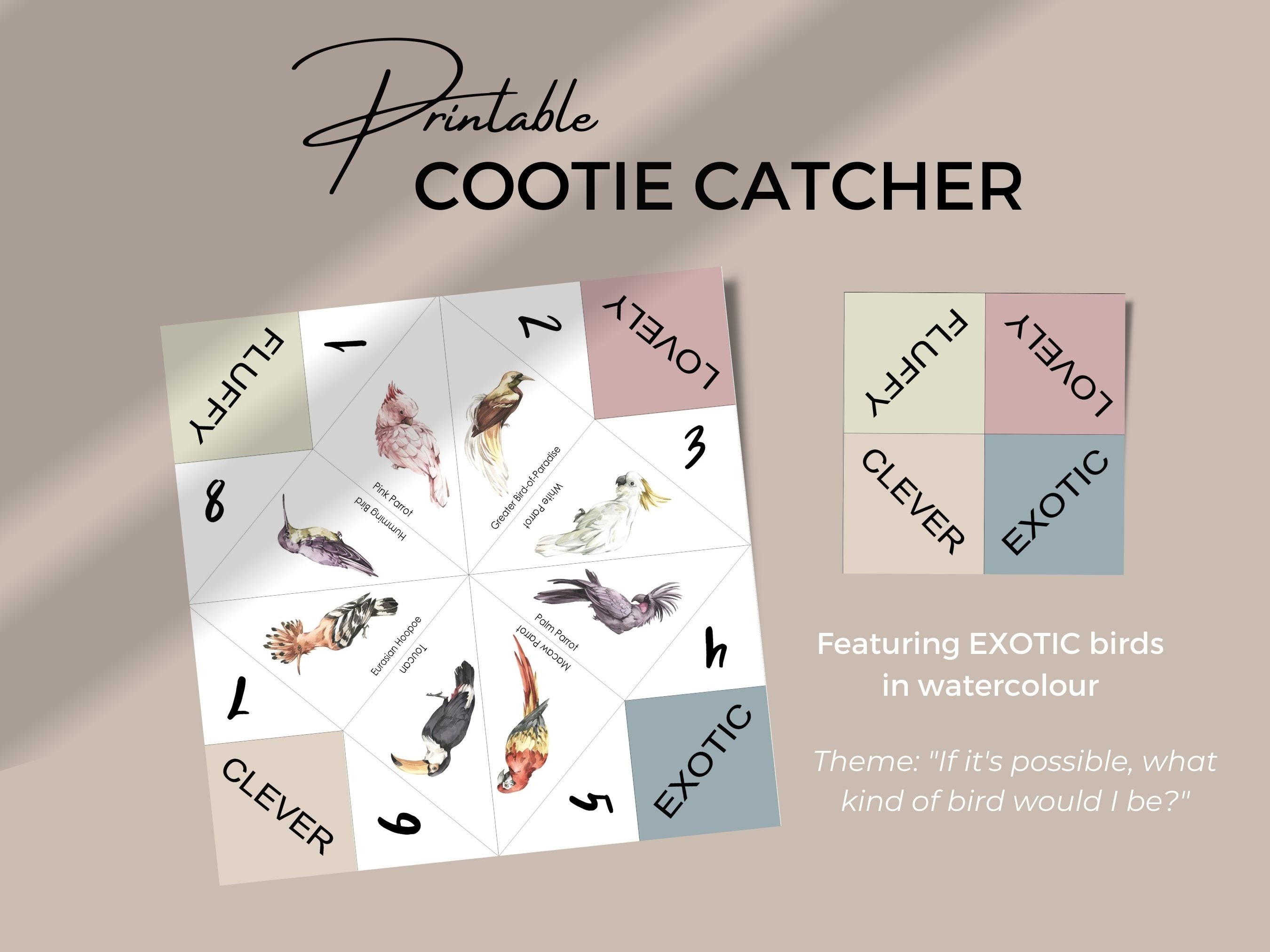 Exotic Birds Cootie Catcher, Printable Chatterbox for Kids, Paper ...