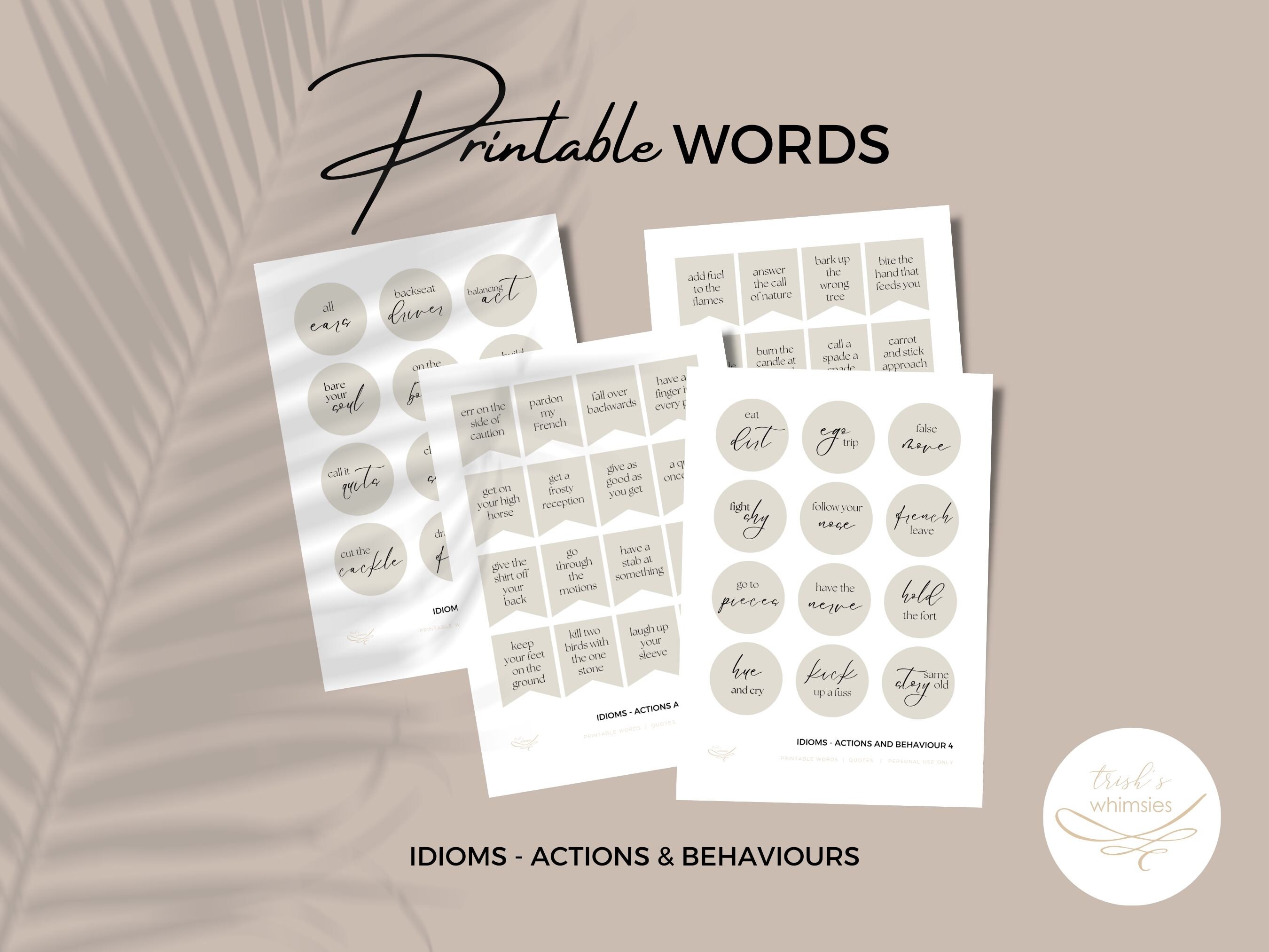 Printable Idioms Action and Behaviour, English Creative Writing, Learn ...