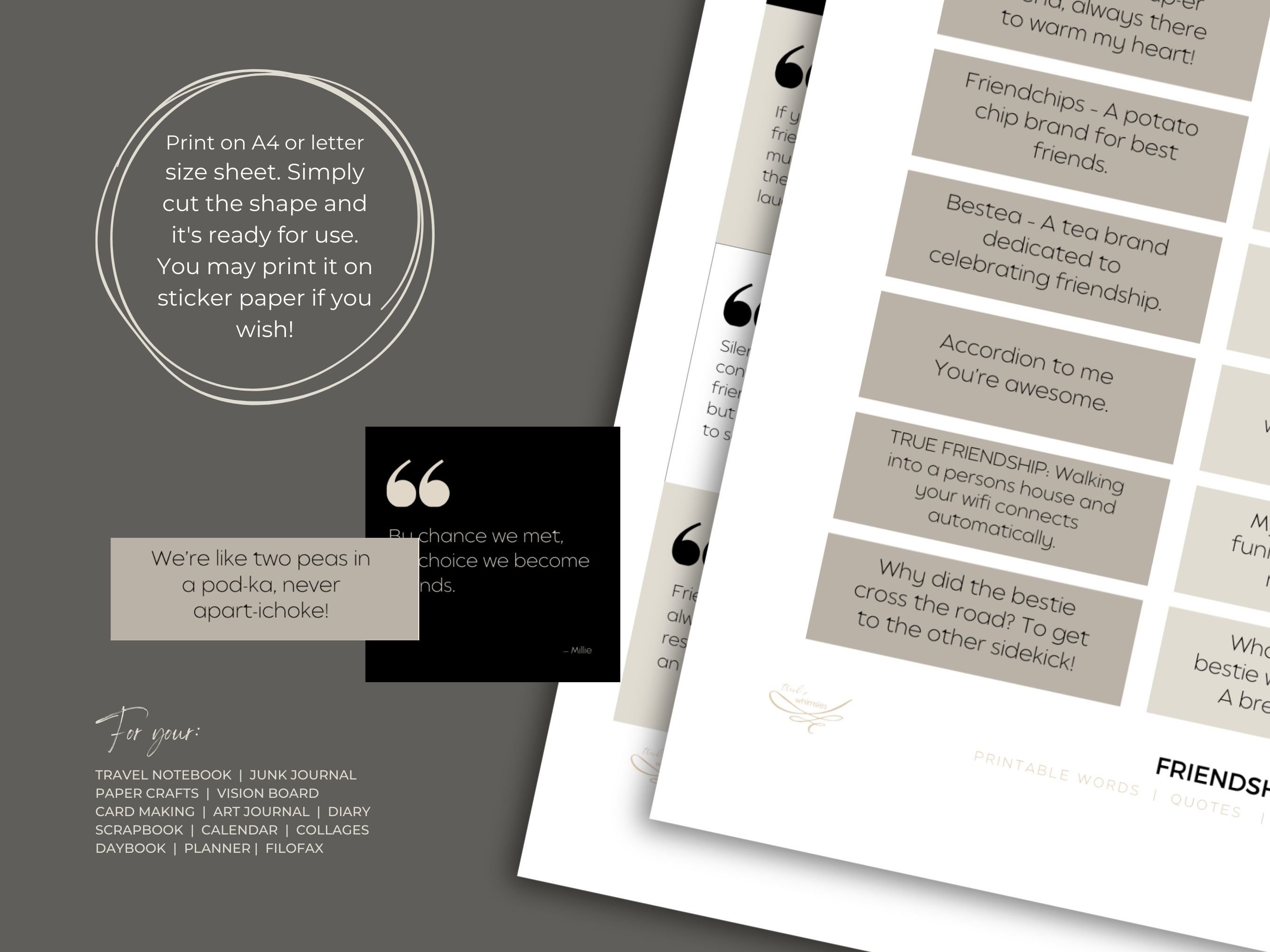 Friendship Words, Printable Journaling Phrases, Junk Journal Words ...